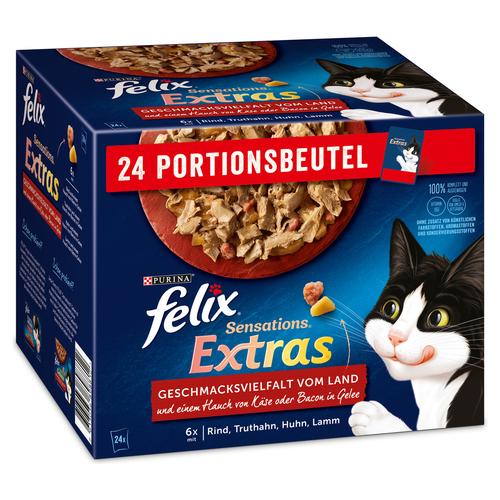 Felix Sensations Extras Multipack Land 24x85g | Nassfutter